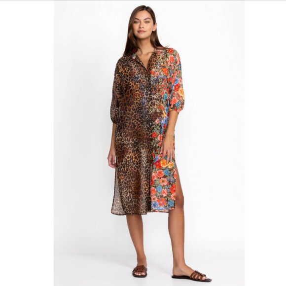 Johnny Was | Dresses | Johnny Was Mixed Pattern Long Sheer Shirtdress ...